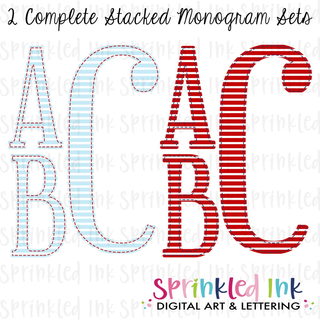 Watercolor PNG 2 Complete Faux Applique Stacked Monogram Sets - Etsy
