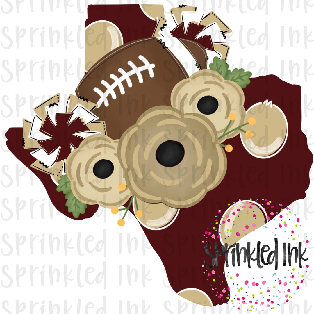 Watercolor PNG TEXAS State Maroon and Gold Floral Football - Etsy