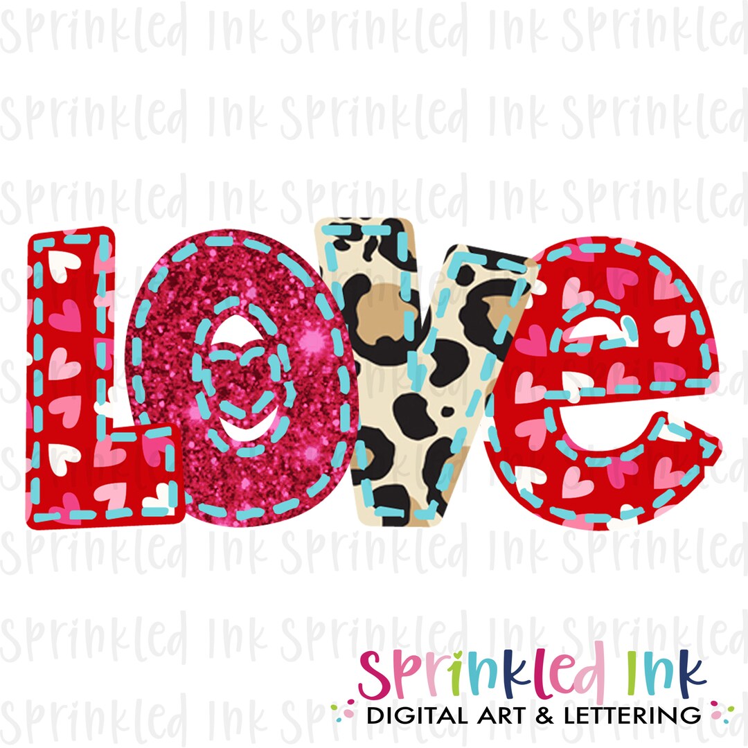 Watercolor PNG Faux Applique LOVE Alpha Download File - Etsy