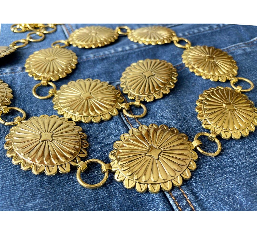 Western Gold Silver Concho Belt - Etsy