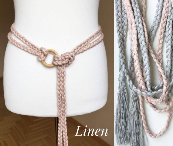 Linen Belt Bohotassel Belt Handbraided Bohemian Linen Tie Loop - Etsy