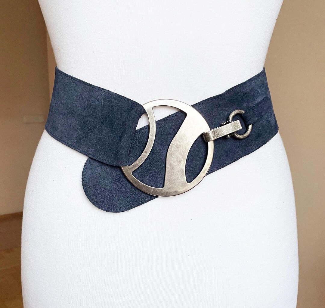 Robaco Ceintures Vintage Extra Wide Blue High Low Waist Suede Nubuck ...