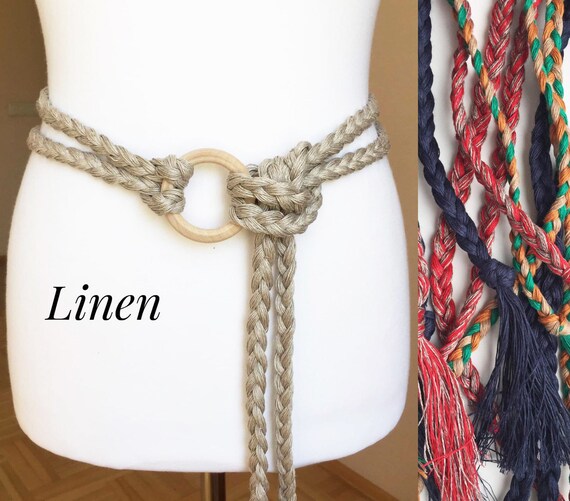 Braided Linen Belt Boho Dress Tassel Belt Linen Tie Loop Belt - Etsy