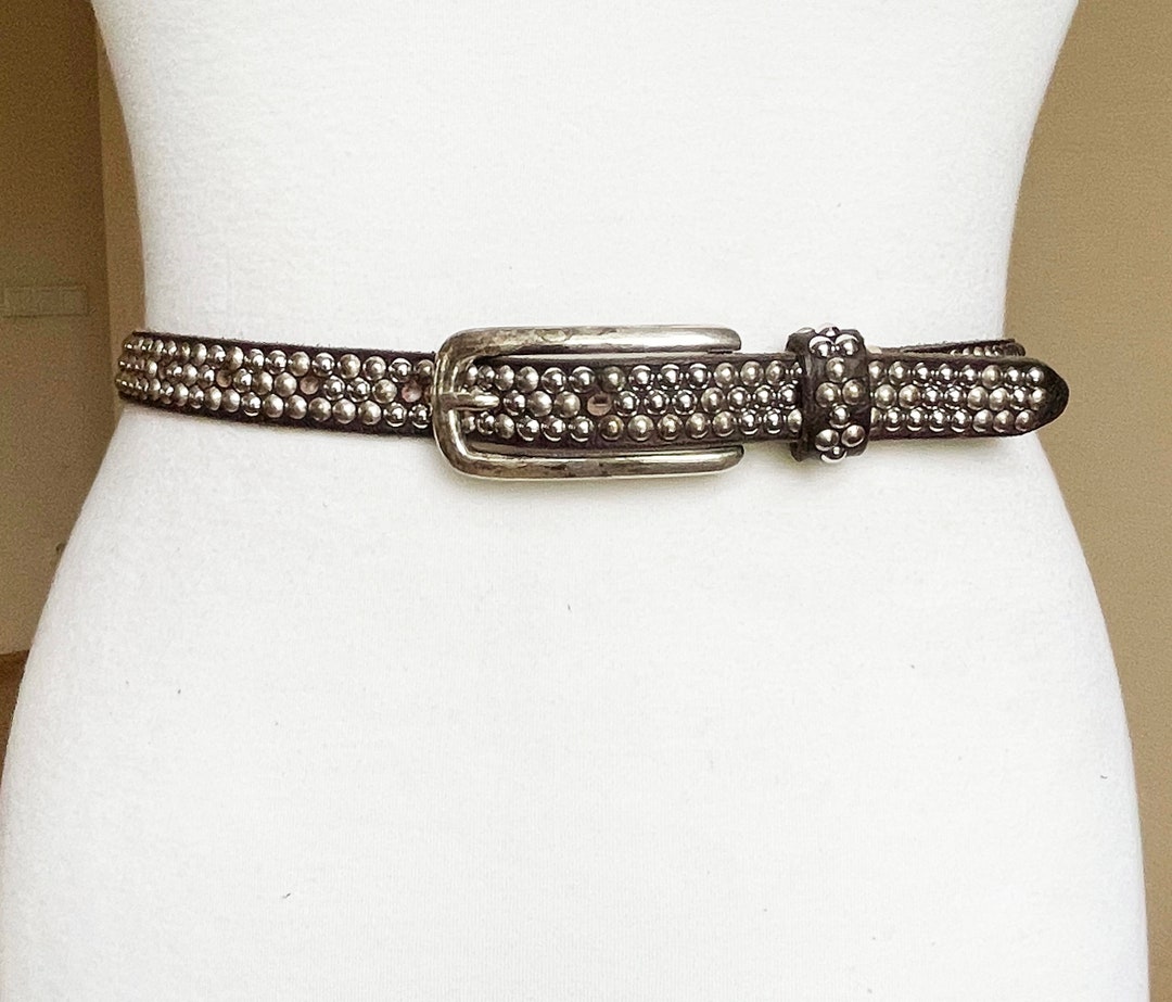 B.belt Vintage Skinny Western Black Thin Studded Leather Belt, 85-100cm ...