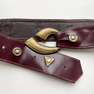 50s 60s Vintage Maroon Wide Leather Belt With Gold Engraved Medallions ...