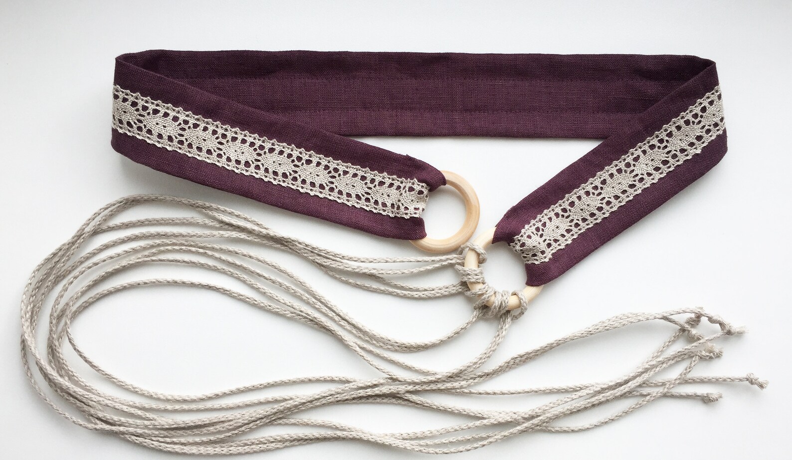 Linen Belt Fringes Viking Knotted Tie Long Medieval Fashion Belt Birch ...
