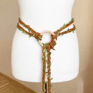 LINEN Uncolored Celtic Long Hand Braided Viking Belt With Green Leaves ...