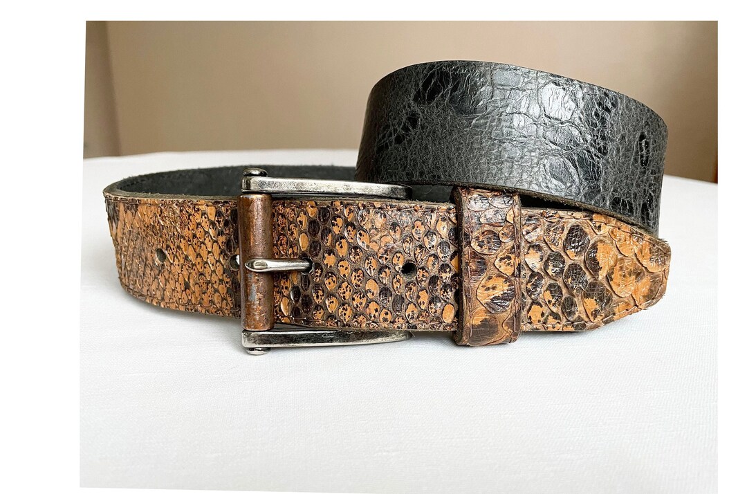 Vintage Genuine Snakeskin Brown and Matte Black Waist Reptile Leather ...