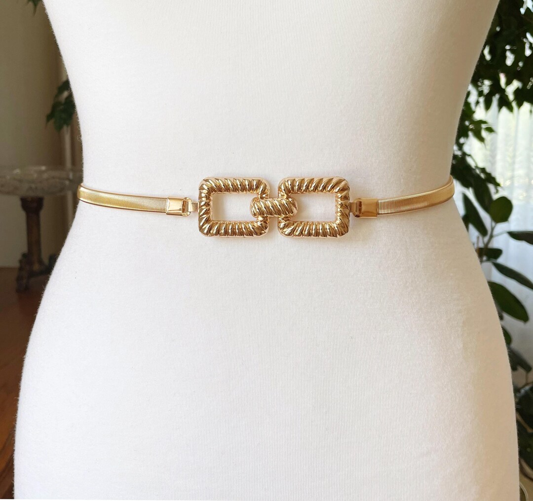 Skinny Gold Metal Stretch Belt - Etsy