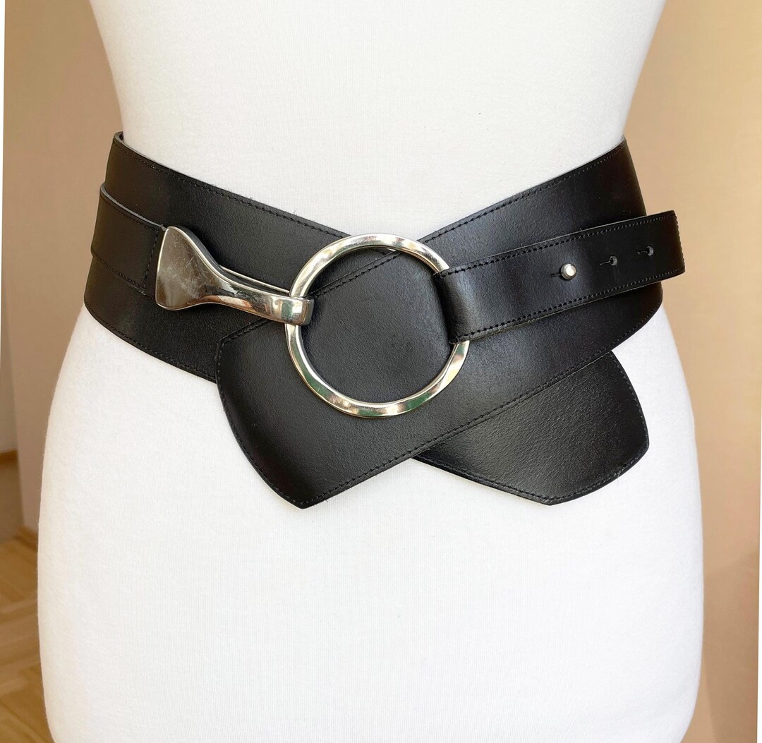 Vintage Extra Wide Black High Low Waist Leather Belt, 39-41, 100-105 Cm ...