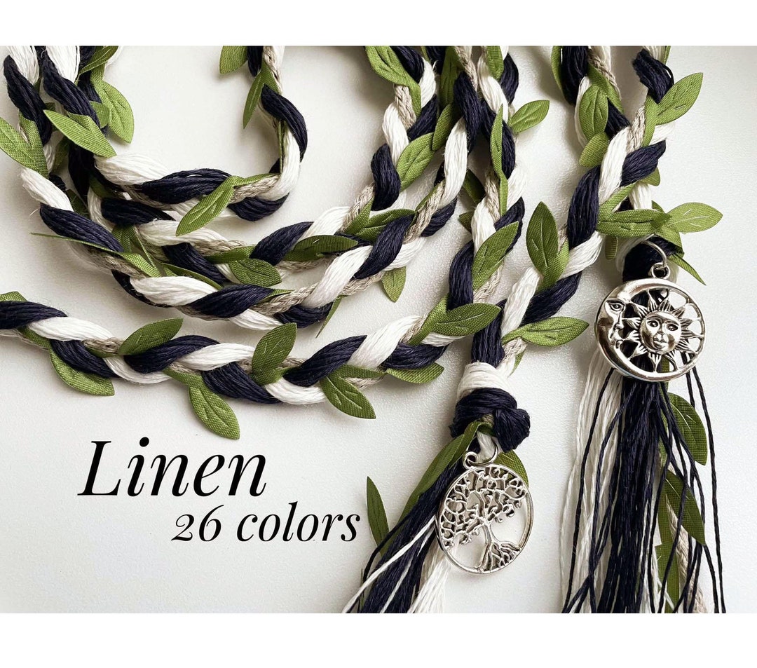 Linen Braid Custom Natural Wedding Hand Fasting Cord With Green Leaves ...
