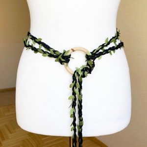 LINEN Uncolored Celtic Long Hand Braided Viking Belt With Green Leaves ...