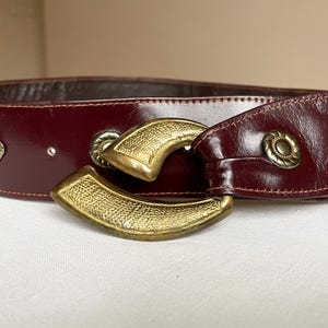 50s 60s Vintage Maroon Wide Leather Belt With Gold Engraved Medallions ...