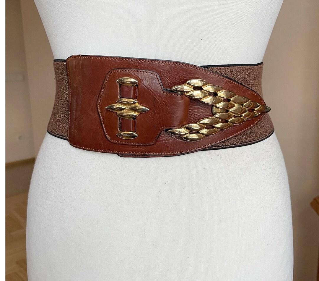 Vintage Extra Wide Brown S M Size High Waist Elastic Stretchy Belt ...