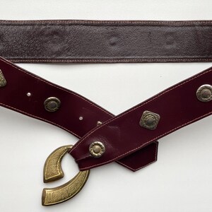 50s 60s Vintage Maroon Wide Leather Belt With Gold Engraved Medallions ...
