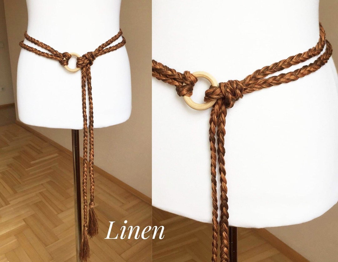 Braided Linen Belt Bohotassel Belt Natural Woven Linen Tie Loop Belt ...