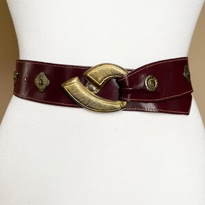 50s 60s Vintage Maroon Wide Leather Belt With Gold Engraved Medallions ...