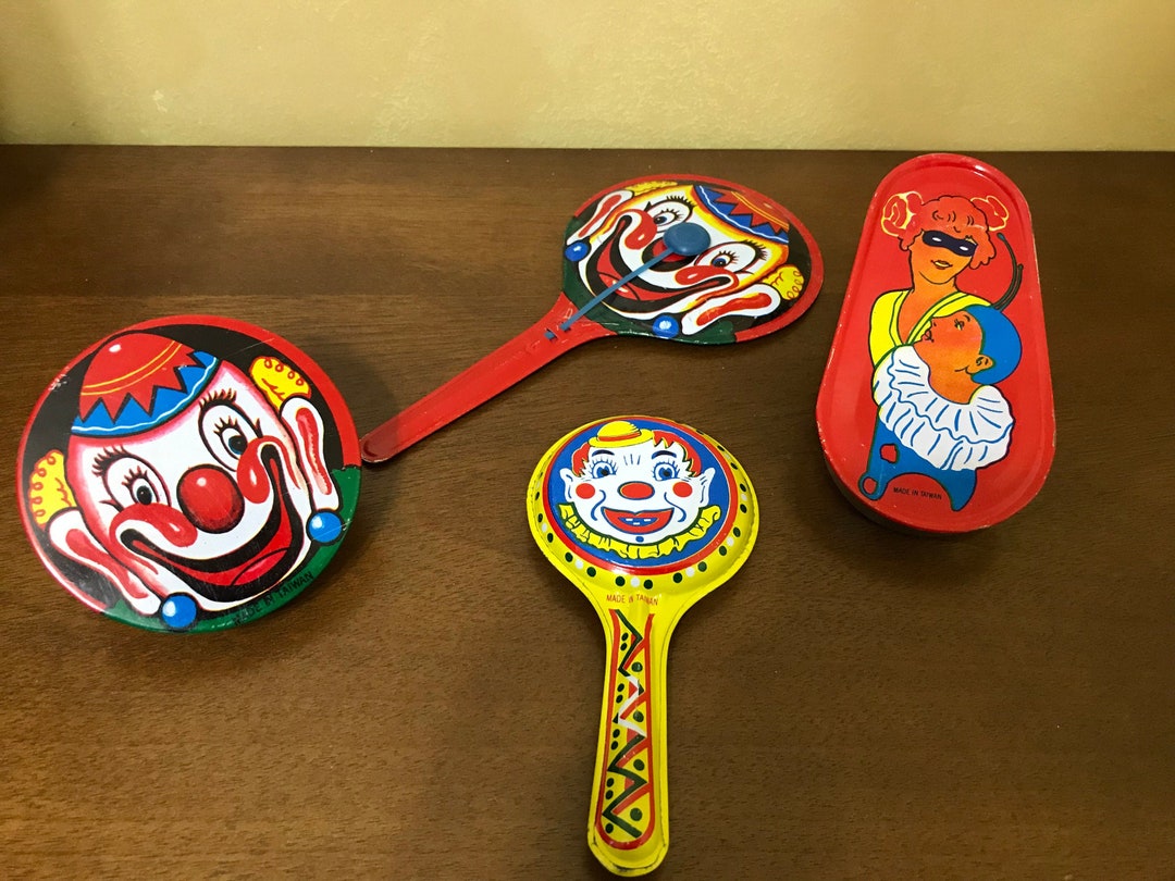 Set of 4 Clown Party Favors Noisemakers | Vintage Party Clackers Clown ...