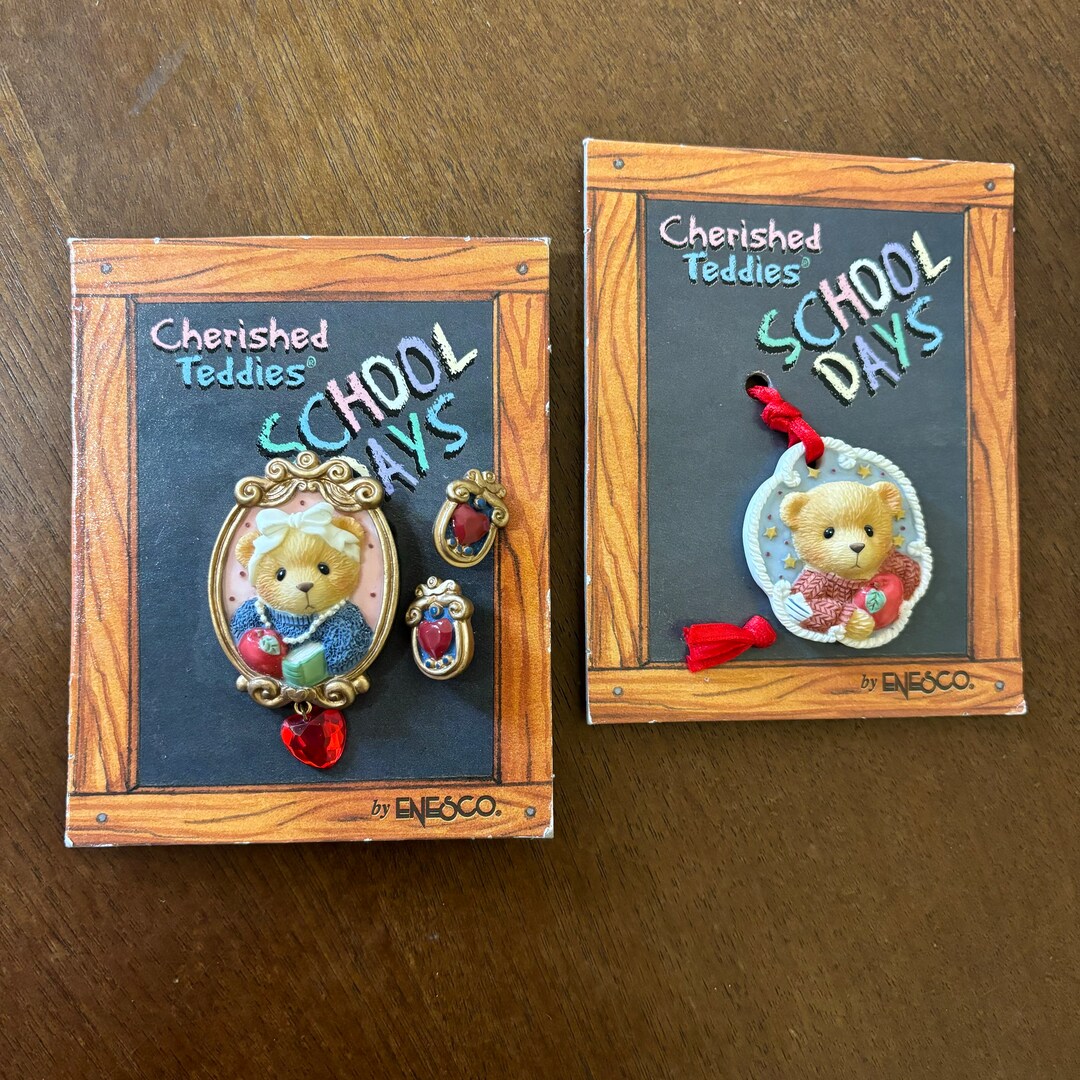 Cherished Teddies School Days Bookmark, Lapel Teacher Pin and Earring ...