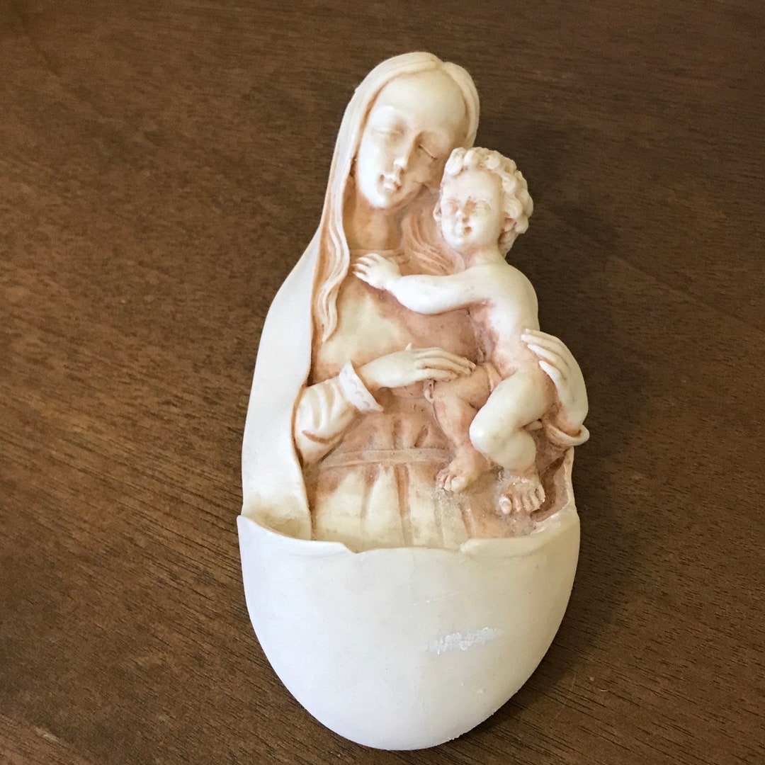 Vintage Brushed Distressed Style Mary and Baby Jesus Catholic Holy ...