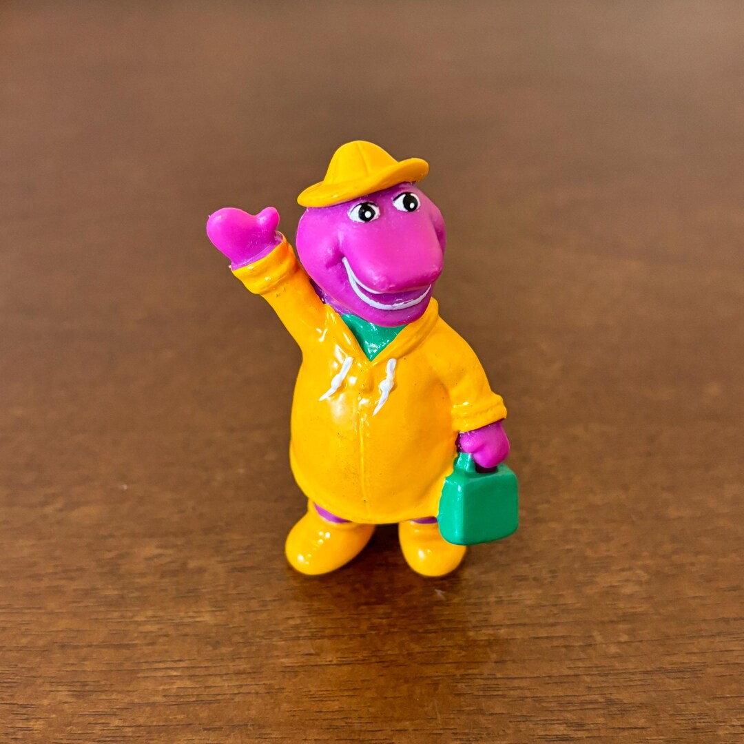 1993 Barney in Yellow Raincoat Rainy Day 2.5" PVC Figurine, 90s ...