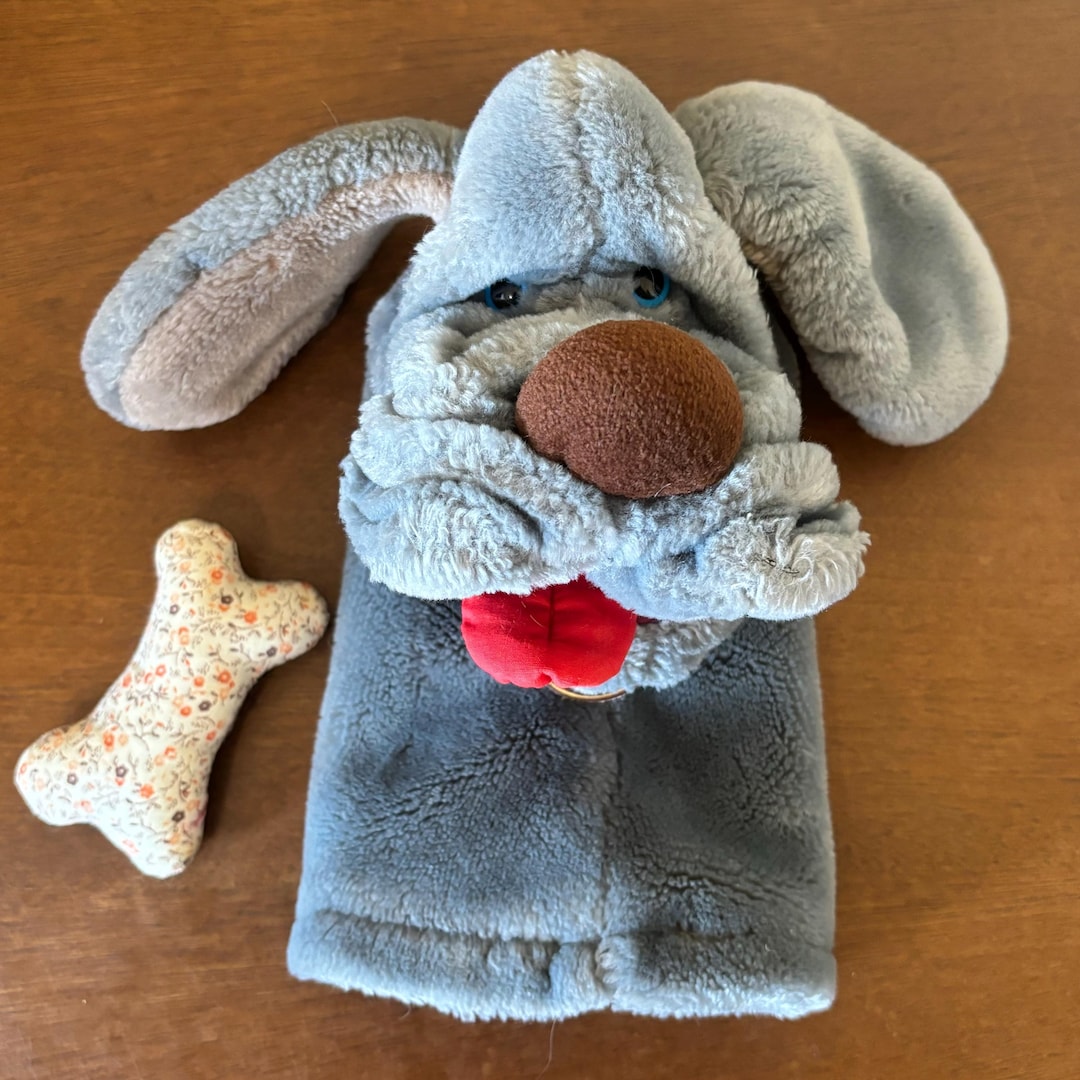 Gray Ganz Bros Wrinkles Dog Hand Puppet, Vintage Original Ganz Wrinkle ...