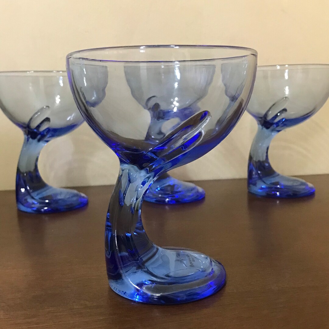 Set of 4 Italian Bormioli Rocco Jerba Blue Coupe Glasses, 90s Italian ...