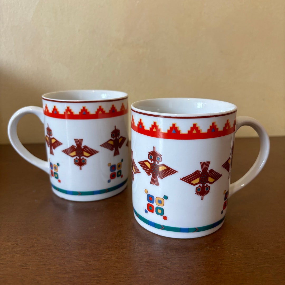 Set of 2 Vintage Kopin Indonesia Aztek Tribal Design Porcelain Mugs - Etsy