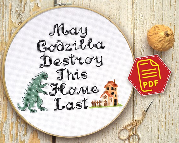 Godzilla Cross Stitch Pattern Funny Quote Embroidery Design | Etsy