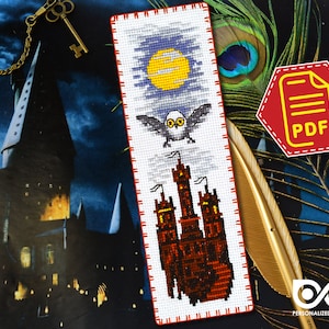 The Castle and the Owl Cross Stitch Pattern, Magic Embroidery Design ...
