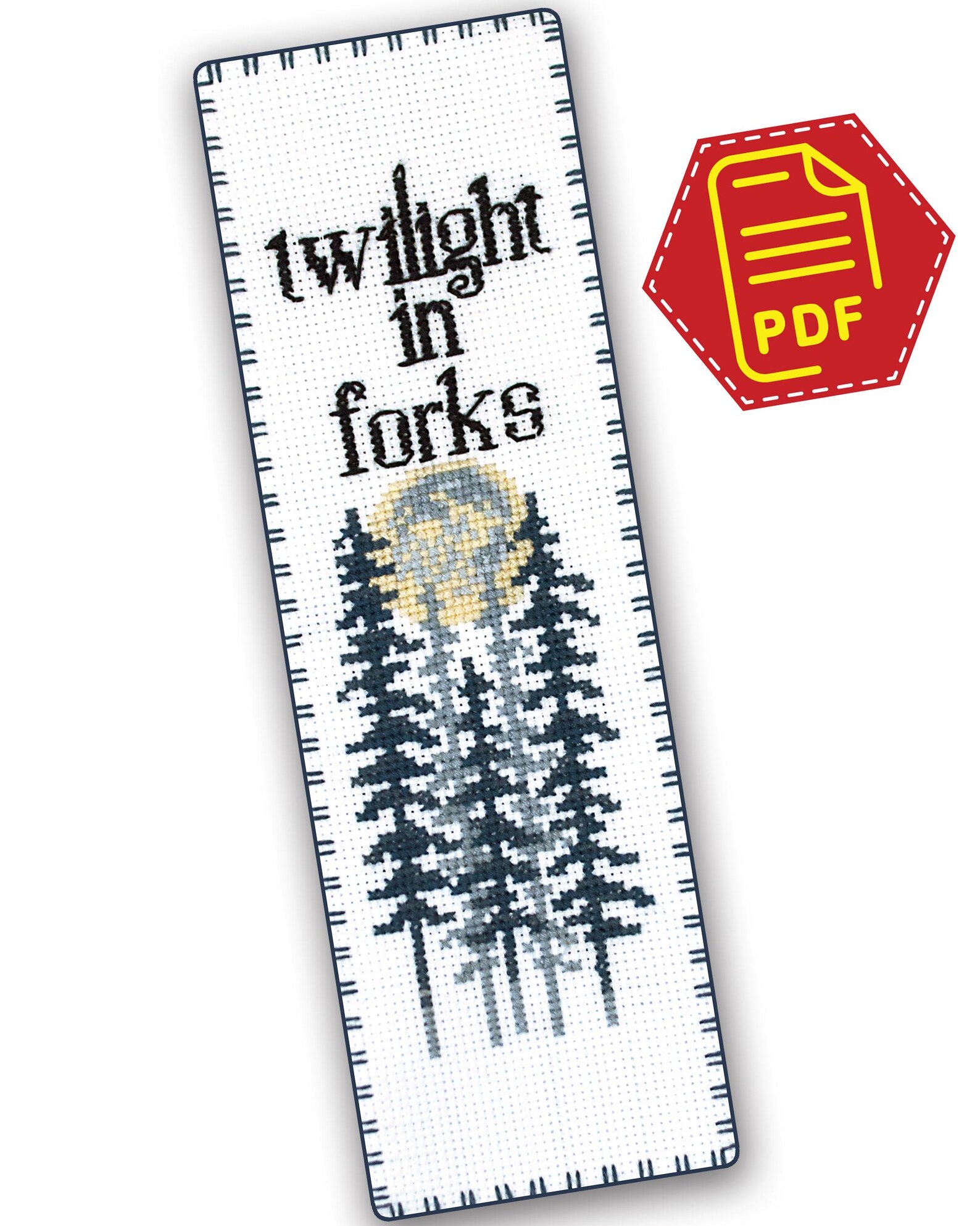 Twilight Moon Cross Stitch Pattern for Bookmark - Modern Fantasy Book ...