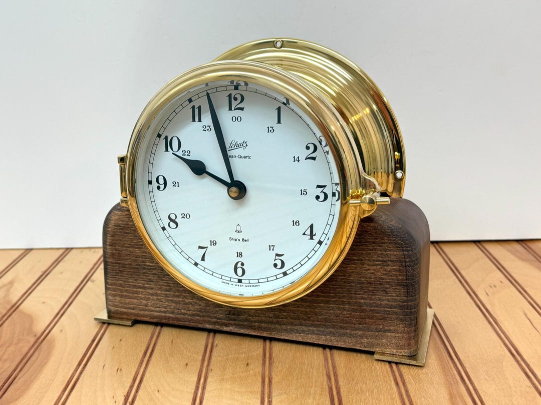 Schatz Ocean-quartz Ship's Bell Clock With Distressed Wood Base - Etsy