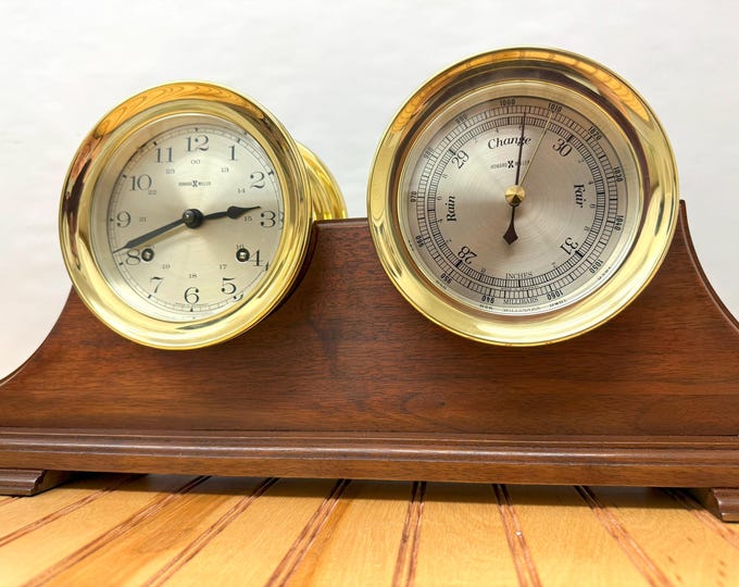 Howard Miller Brass Ships Bell Clock & Barometer With Walnut Base - Etsy
