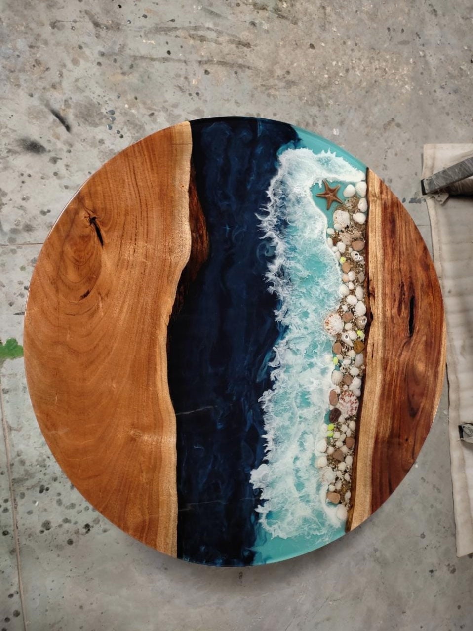 Ocean Beach Epoxy Table Top Table Ocean Wave Round High-quality Resin ...