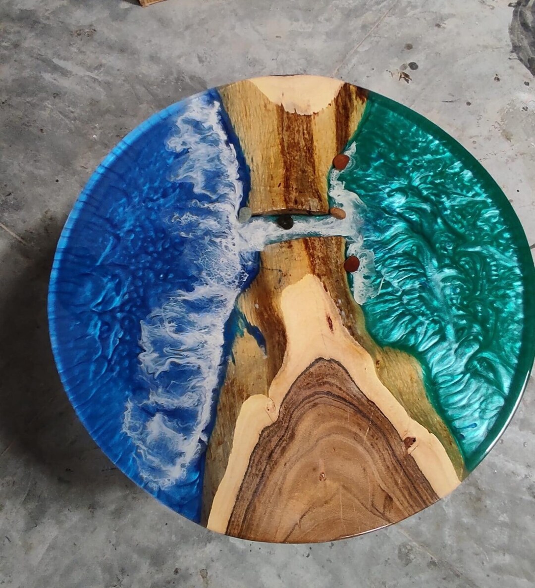Round Beach Theme Epoxy Resin Center Table Top Clear Resin Wooden ...