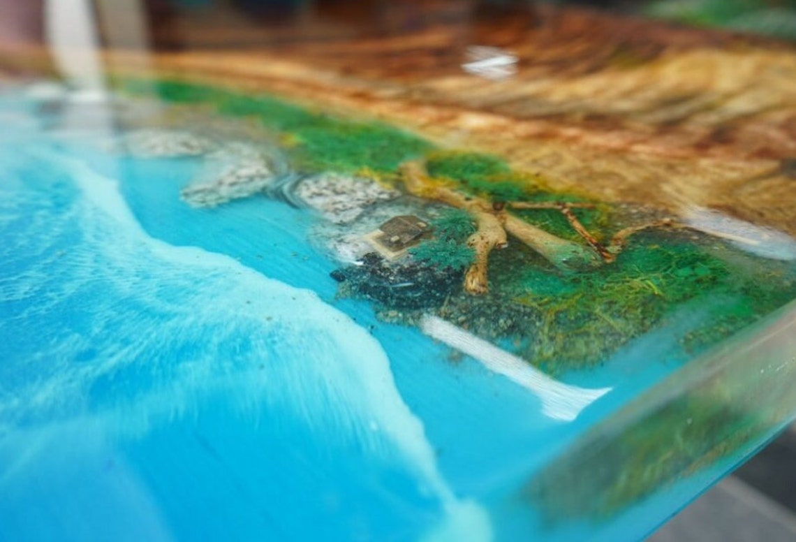 Ocean Beach Epoxy Resin Live Edge Wooden Table Top Countertop Dining ...