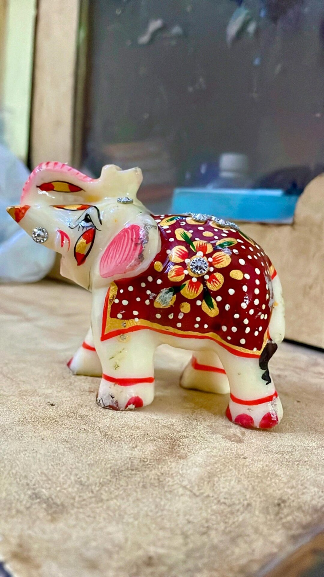 Jeweled Elephant Lepakshi Gold Leaf Work Decorative Statue Home Decor ...