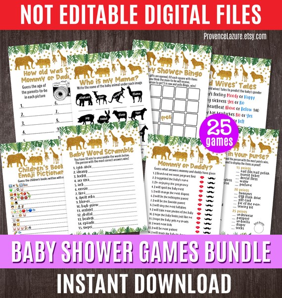 Safari Baby Shower Games Bundle Jungle Animals Baby Shower | Etsy