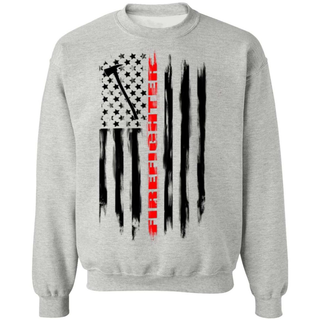 Firefighter Fireman Firewoman Fire Department American Flag Crewneck ...