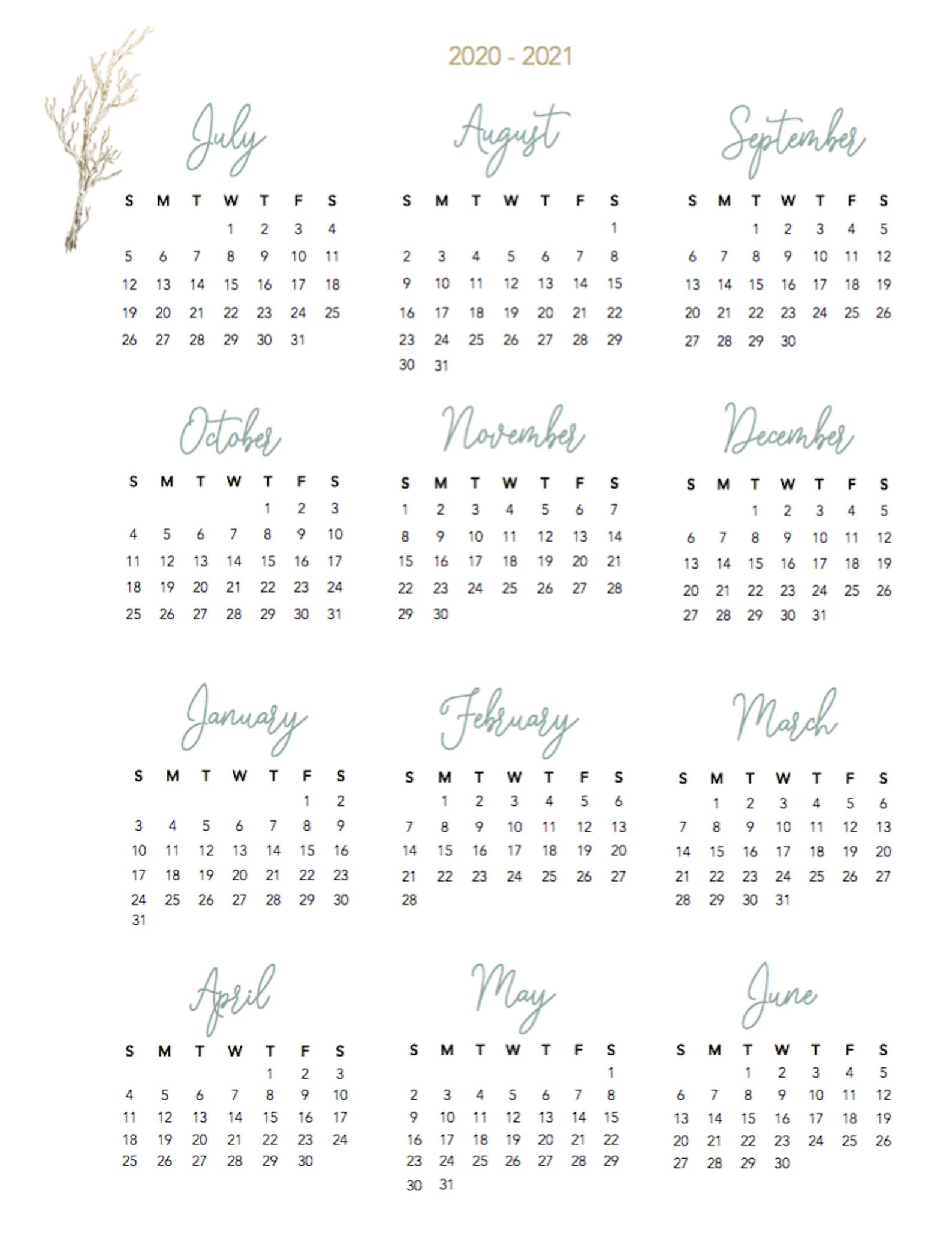 2020 - 2021 School Year Calendar Digital Download - Etsy