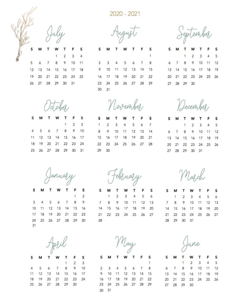 2020 2021 School Year Calendar Digital Download - Etsy Canada