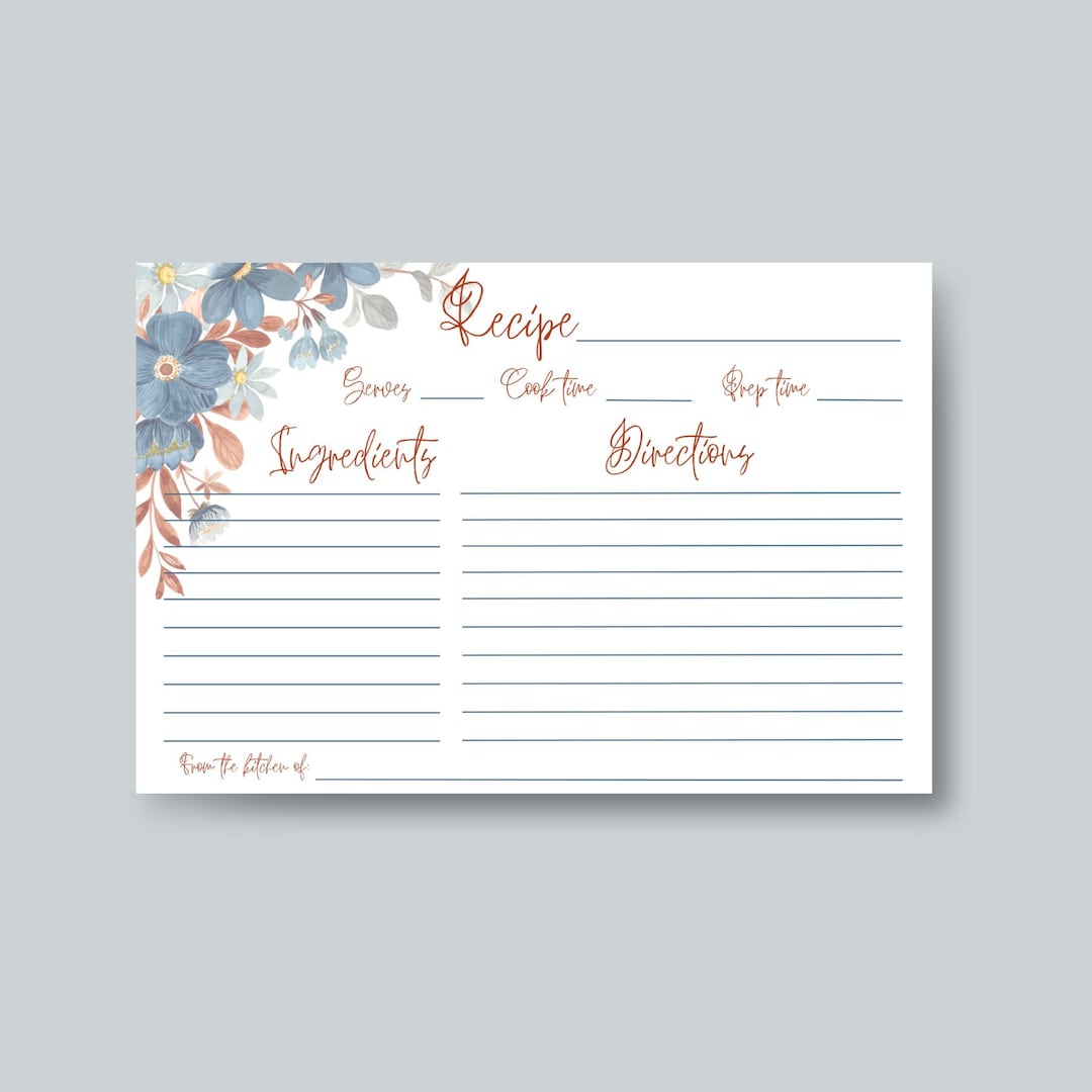 Floral Recipe Card Template, Printable Recipe Card, Pink Floral Recipe ...