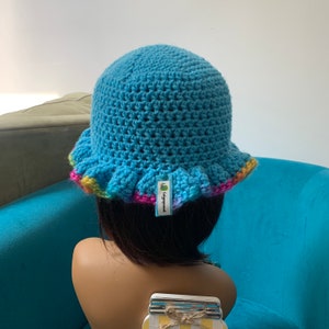 Ailiya in Cyan Blue Crochet Ruffle Bucket Hat Unisex~ready to Ship - Etsy