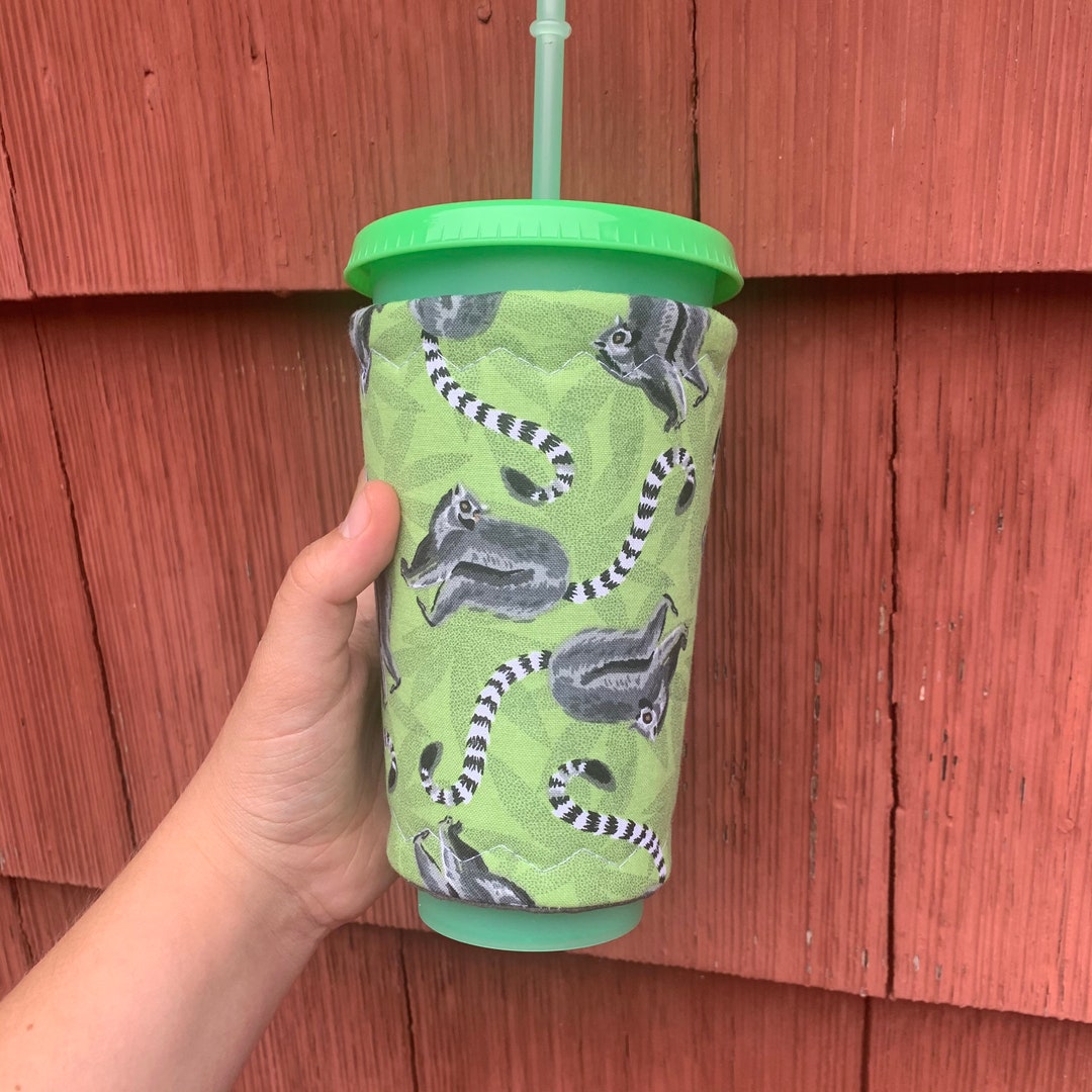 Lemur Print Coffee Cozy~ 24 Ounce Iced Coffee Sleeve~ Fleece Insulated ...