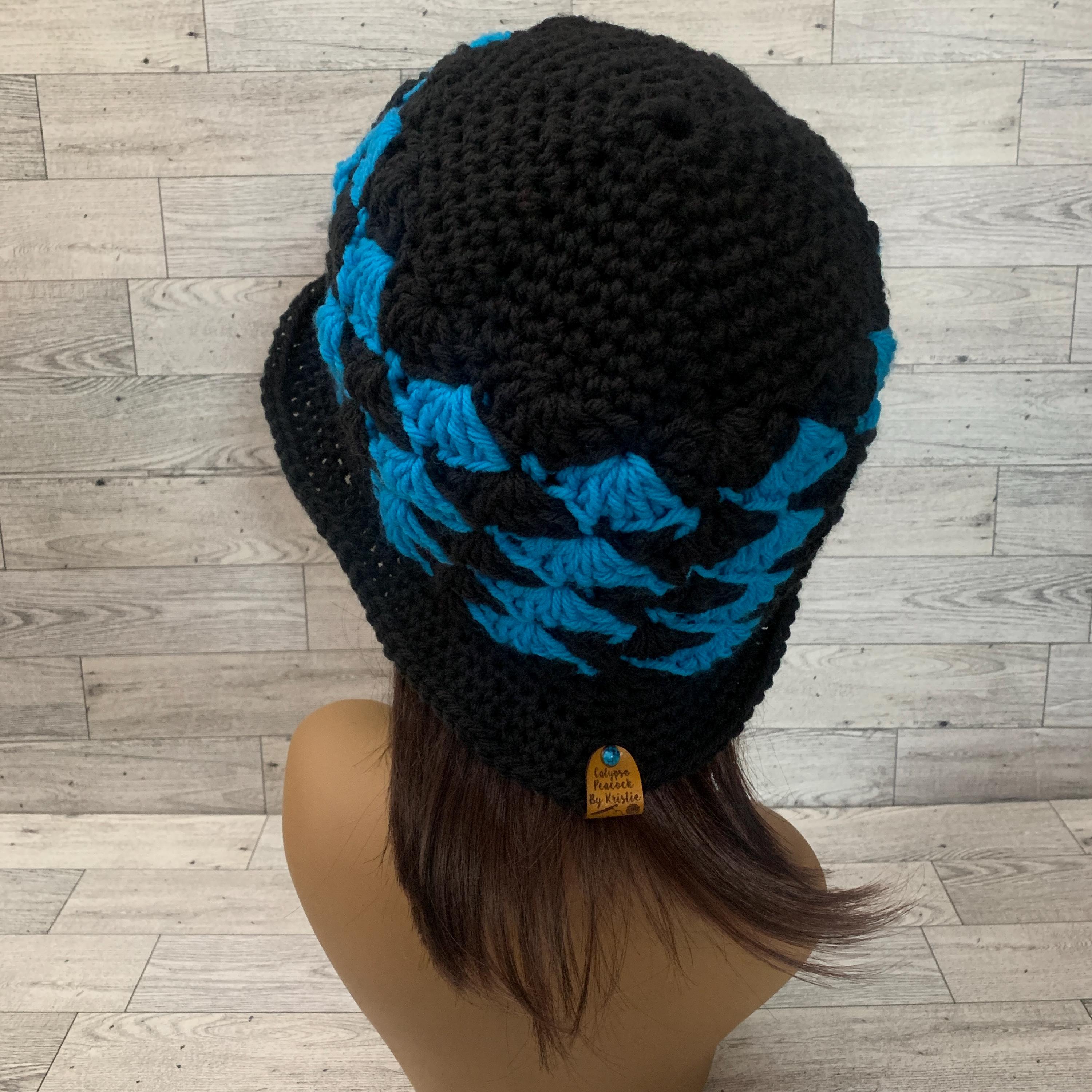 Turquoise Druzy Crystal Inspired Crochet Shell Hat, Turquoise and Black ...