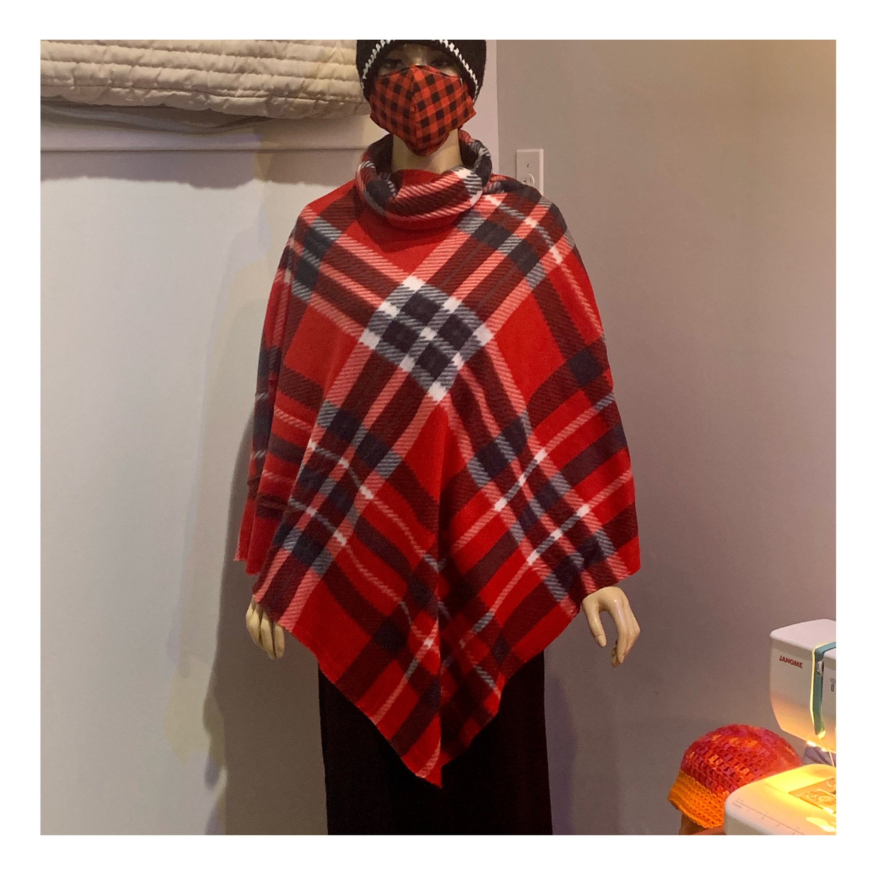 Buffalo Plaid Floncho Poncho Fleece cowl poncho | Etsy