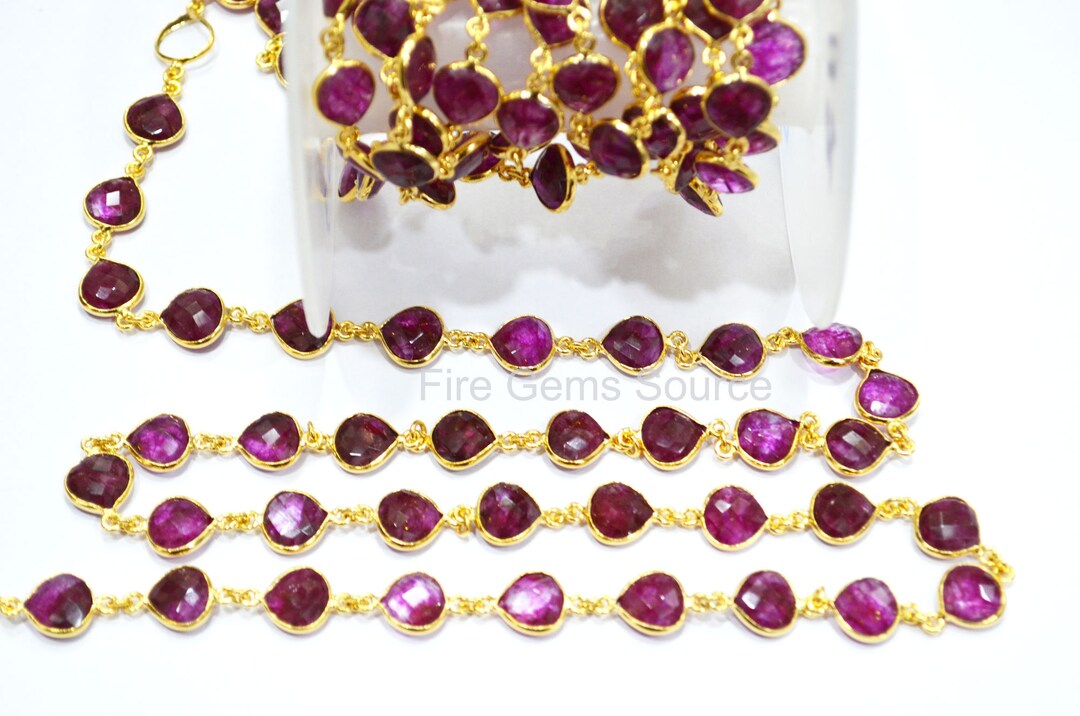 Dyed Ruby Beryl Heart Shape Bezel Chain Dyed Ruby Beryl - Etsy