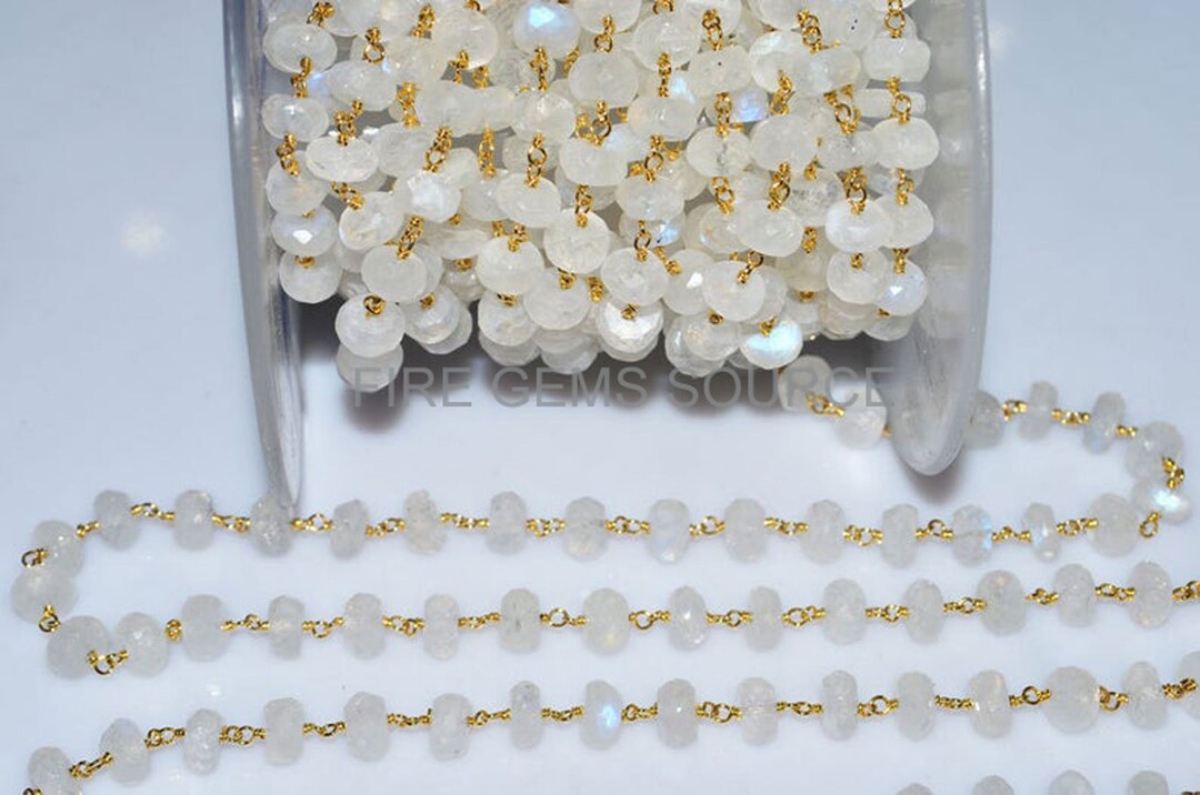 100 % Natural Rainbow Moonstone Rosary Beaded Chain-rainbow Moonstone ...