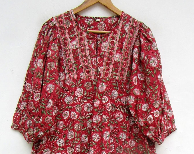 Red Tomato Color Printed Cotton Maxi Dress - Henley Neckline With ...