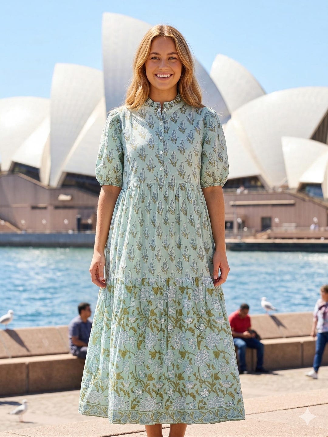 Sage Green Floral Hand Block Print Cotton Maxi Dress – Boho Indian ...